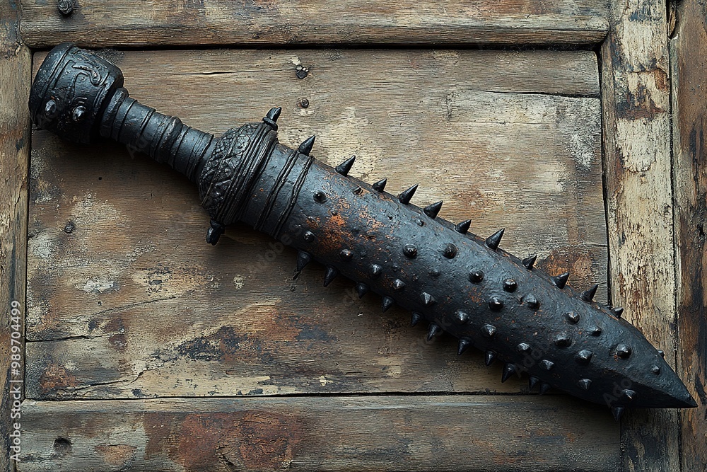 Heavily Spiked Medieval Mace on Display with Vibrant Colors and ...