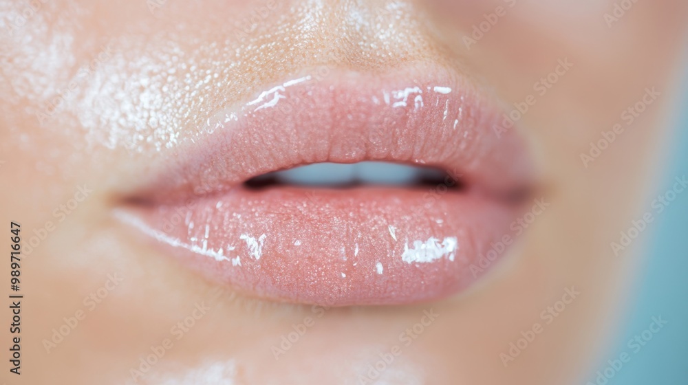 A detailed view of a professional lip blushing procedure, highlighting ...