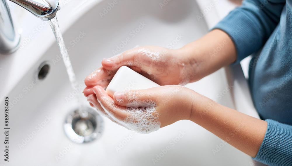 Wash hands.Hygiene concept Wash your hands with soap in the sink.Cover ...