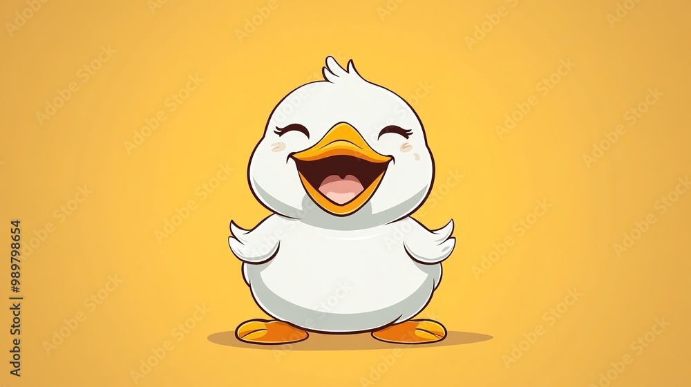 A charming minimalist illustration featuring a cute little duck ...