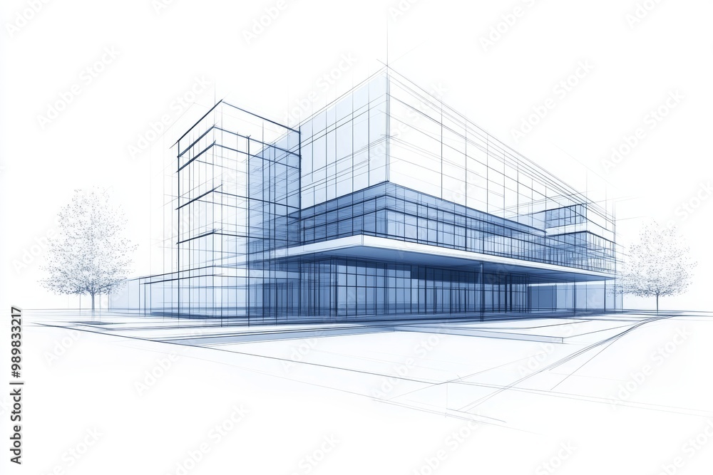 Architectural blueprint drawing showcasing a modern commercial building ...
