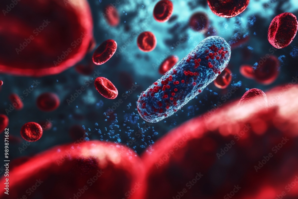 Pathogenic bacteria in the bloodstream with red blood cells ...