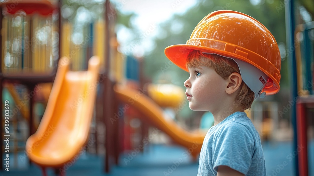 child protection concept with a young boy in a hard hat showcasing an ...