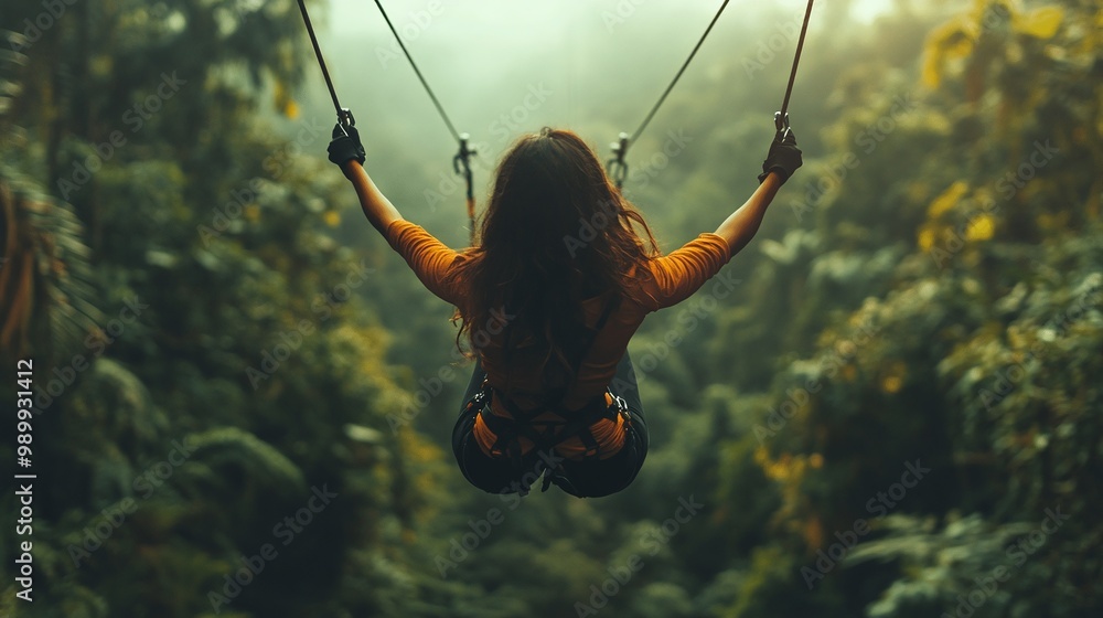 young woman immersed in a breathtaking ziplining adventure through the ...