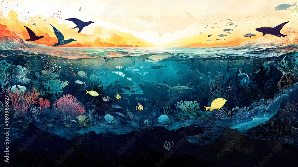 Foto de Stock 3. A scientific cross-section of an oceanic environment ...