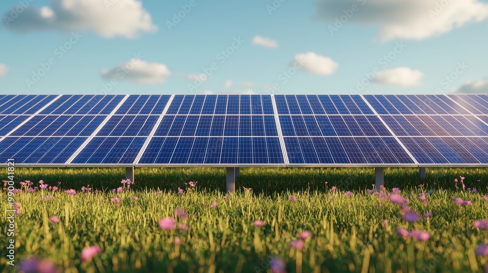 Solar Panels in a Green Field Representing Environmental Social ...