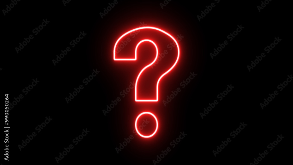 Glowing red blinking neon question mark on alpha channel background ...