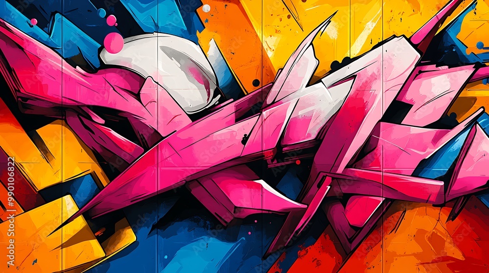 Colorful street mosaic, abstract graffiti shapes layered in vibrant ...