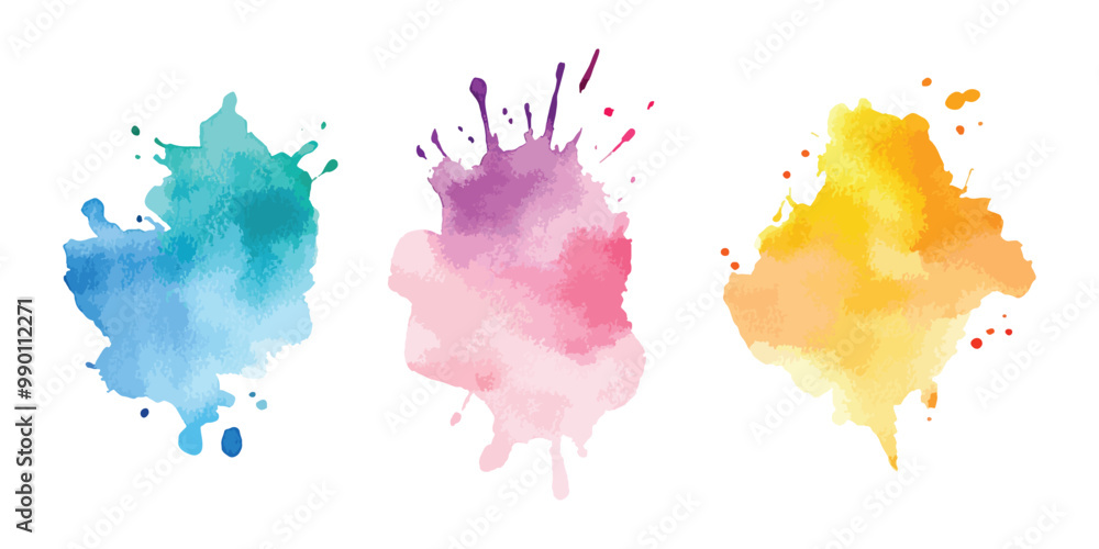 Colorful watercolor brush strokes vector. set of colorful paint ...