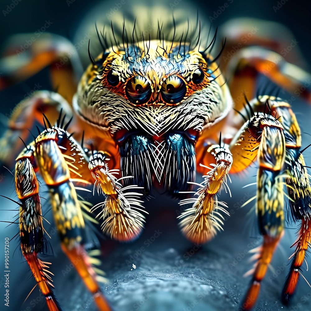 A super zoomed-in, ultra-detailed image of a spider, capturing every ...