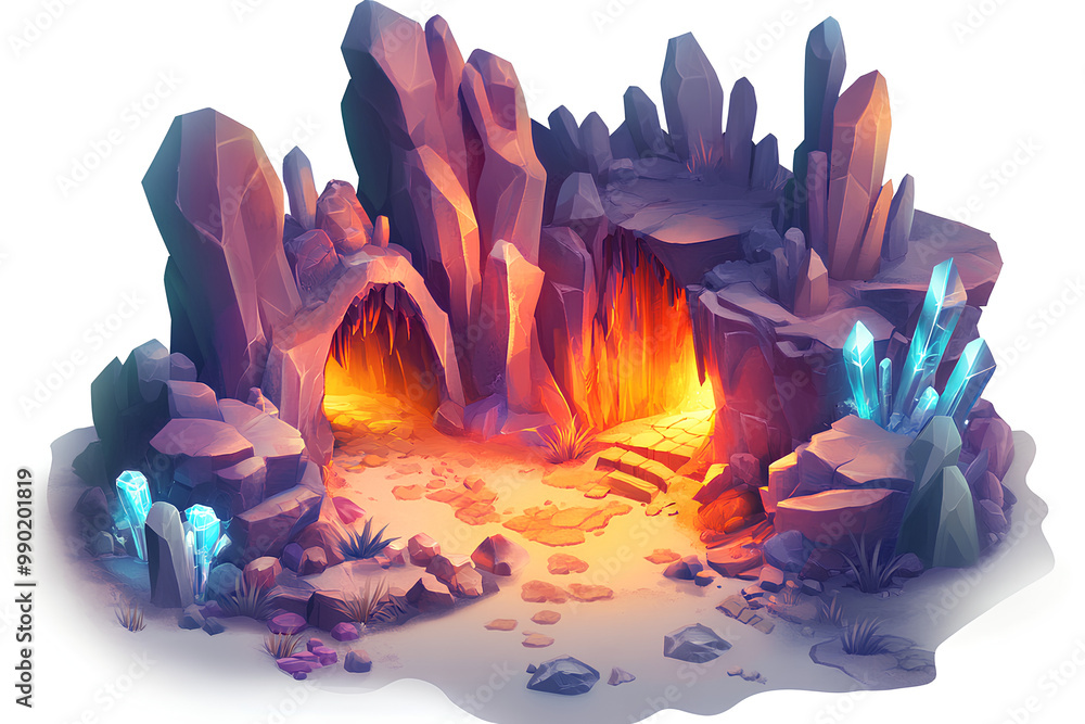 crystal cave map isometric game map 3d clyfy cartoon style, plain ...