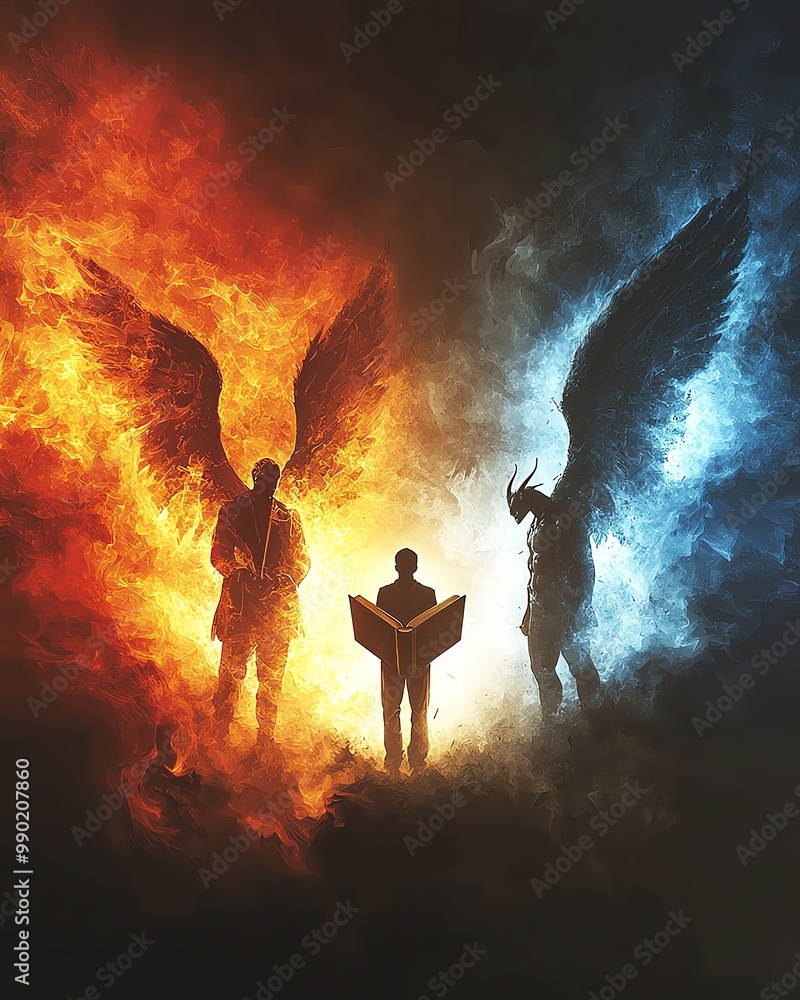 good and bad determination A dramatic scene depicting a battle between ...