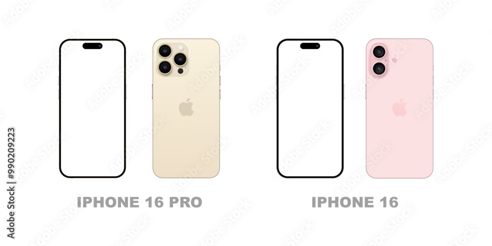 iPhone 16 and iPhone 16 Pro. Apple device mockup vector editorial ...