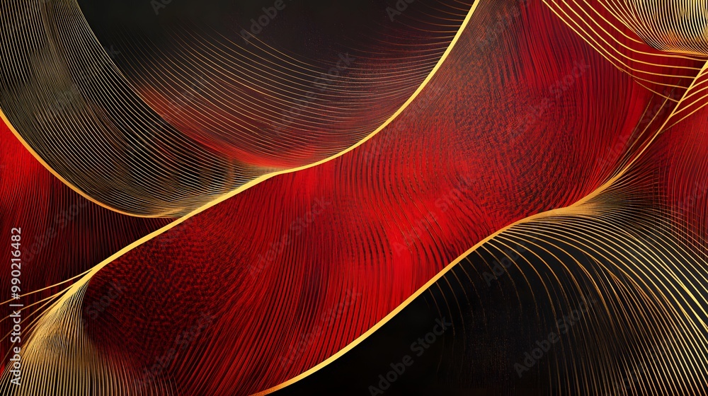 Geometric 2D line art with red and gold patterns, sharp angles and ...