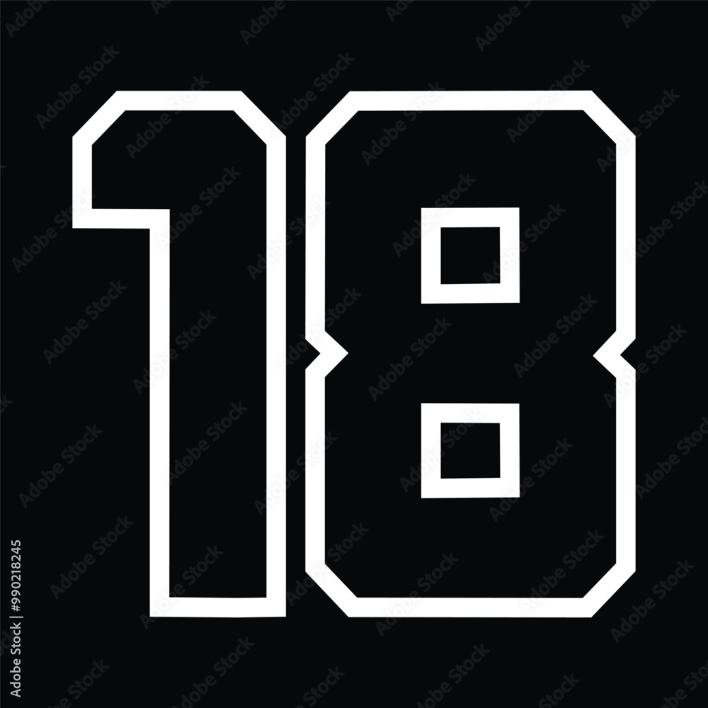 18 Classic Vintage Sport Jersey Uniform numbers in black with a black ...
