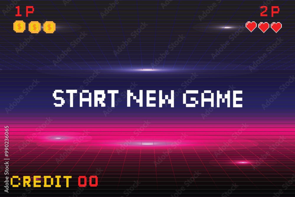 start new game. Pixel art background.8 bit game. retro game. for game assets in vector ...