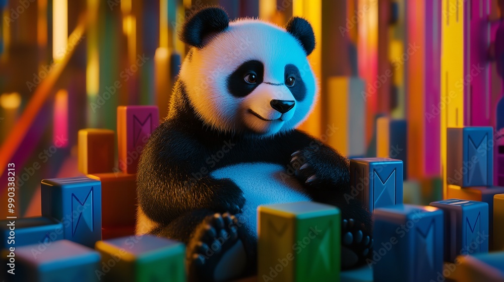 Panda perched on vibrant bar charts, embodying data cleaning and ...