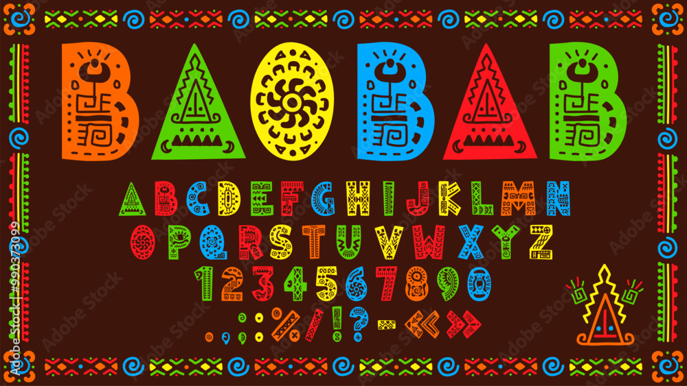 African font, tribal type, ethnic typeface, native english alphabet ...