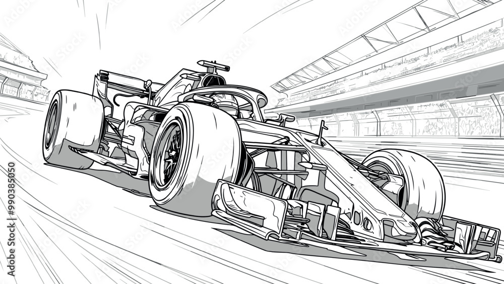 Formula 1 Car Racing Down the Track Coloring Book Page for Kids ...