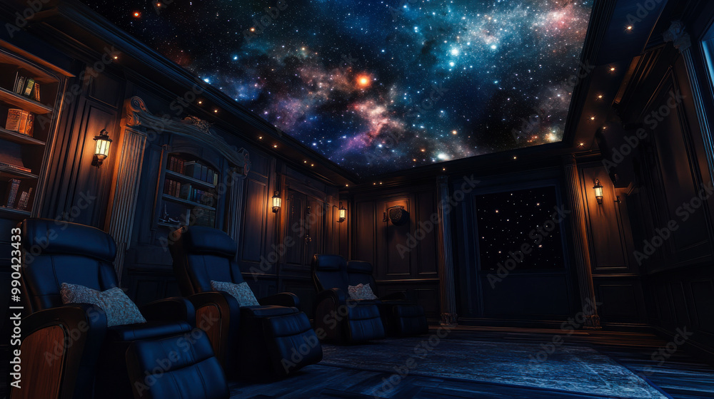 Luxurious home theater design with starry ceiling and advanced audio ...