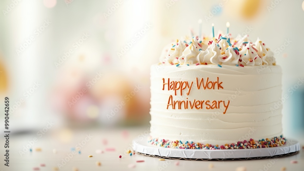 A beautifully decorated cake with colorful sprinkles and a message ...