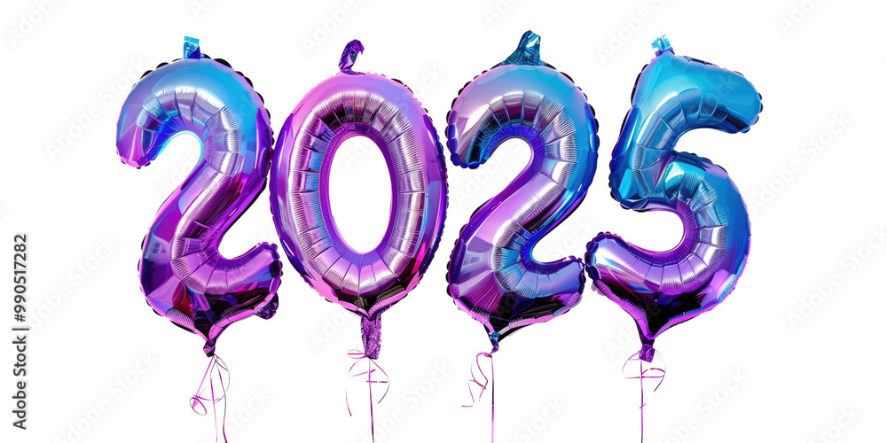 2025 new year festive blue purple mylar balloons isolated on white or ...