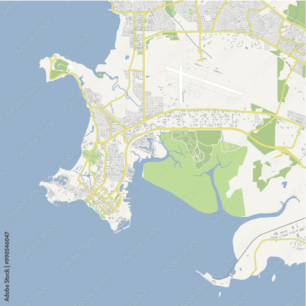 Map of Darwin center in Australia in a normal road map style. Contains ...