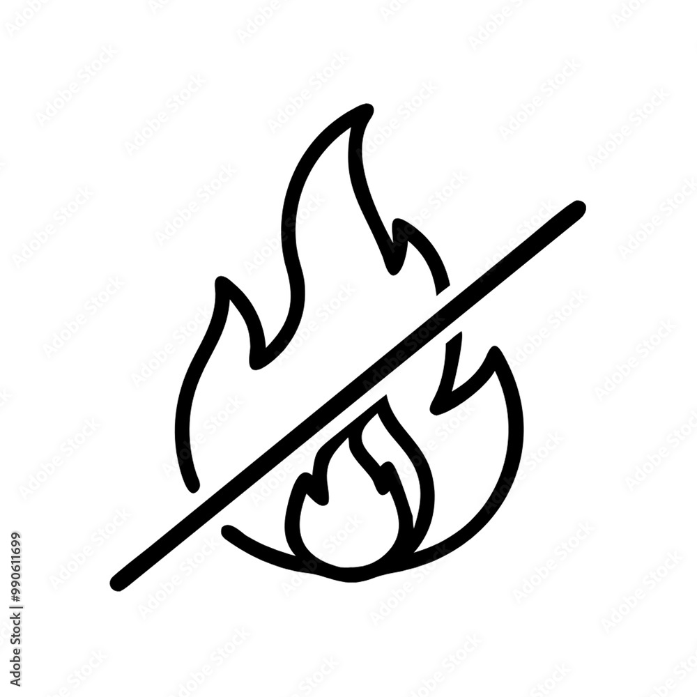 No Fire allowed, A simple black silhouette of a fire symbol enclosed ...