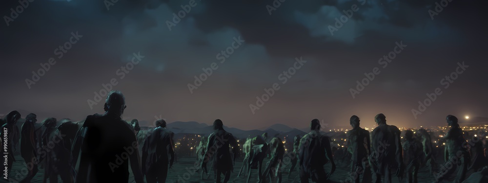 Zombie Apocalypse Creepy Halloween illustration in ultrawide 32:9 ...