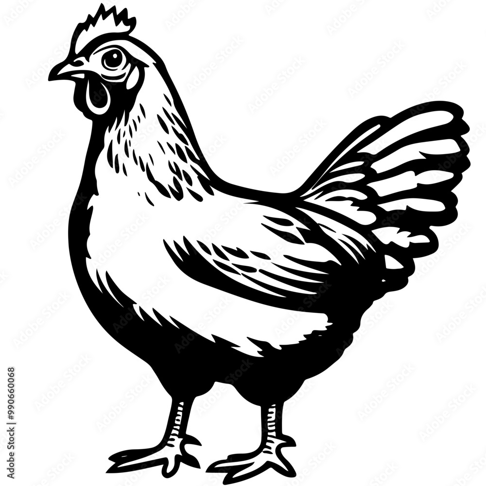 Simple chicken pictogram in black and white, ideal for farm logos and ...