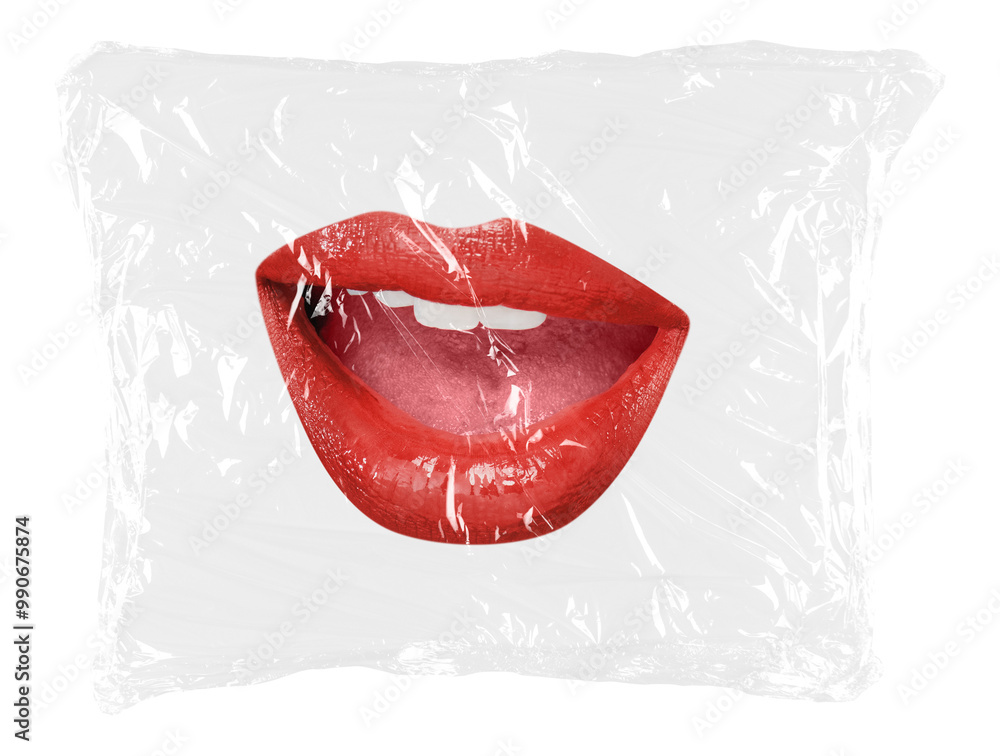 Woman's red png lips plastic bag sticker, gossip concept art on ...