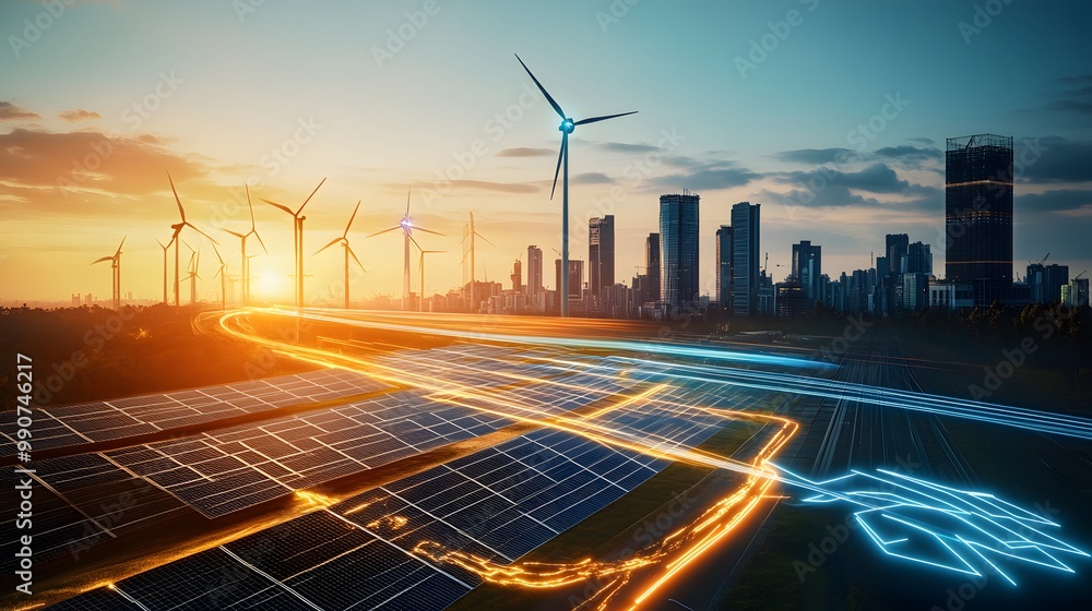 Energy Flow Visualization: A dynamic illustration depicting glowing ...