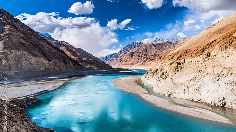 The confluence of the Indus and Zanskar Rivers in Leh, Ladakh, presents ...