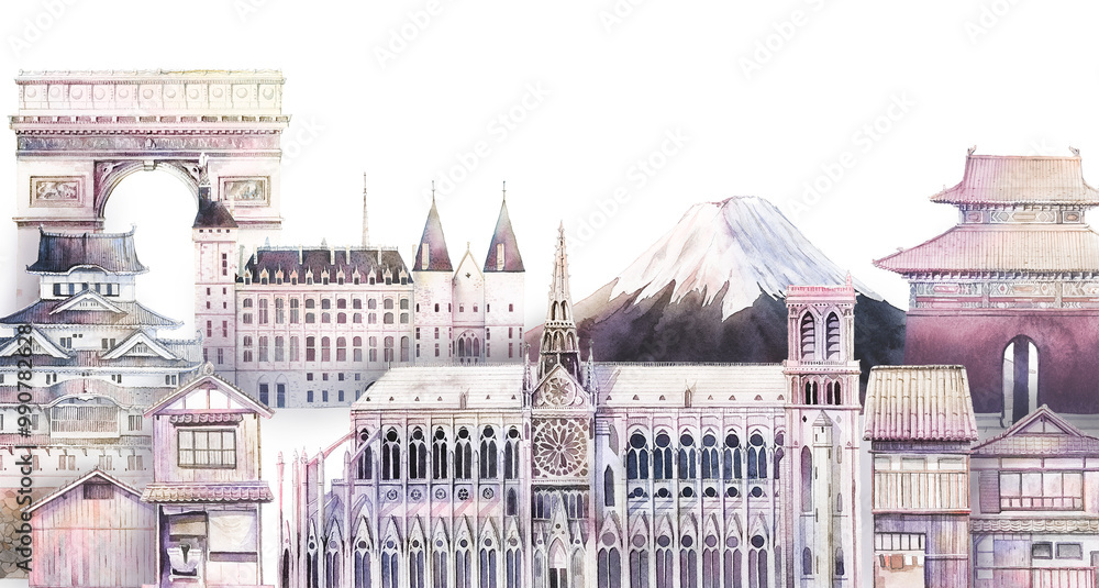 Historical landmarks png transparent background, watercolor aesthetic ...