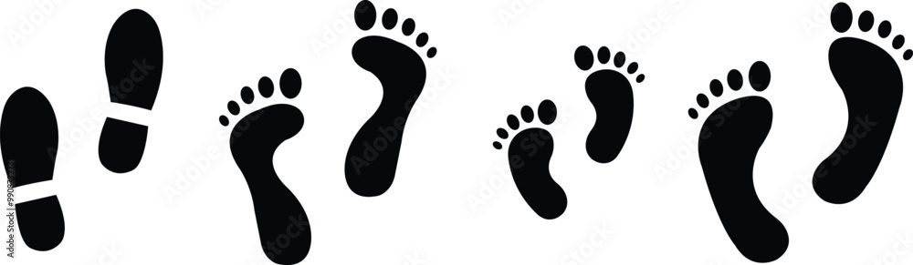Set of human footprints icons. Family feet prints. Father mother and ...