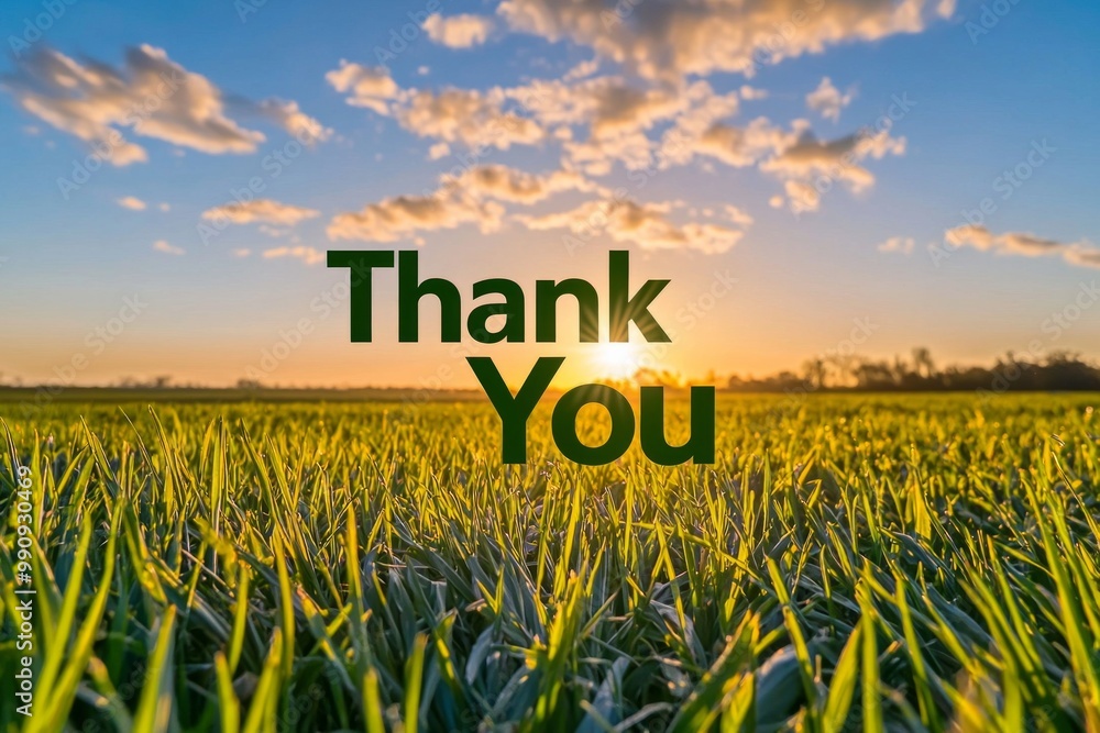 "Thank You" in bold green font, placed over a lush field of grass with ...