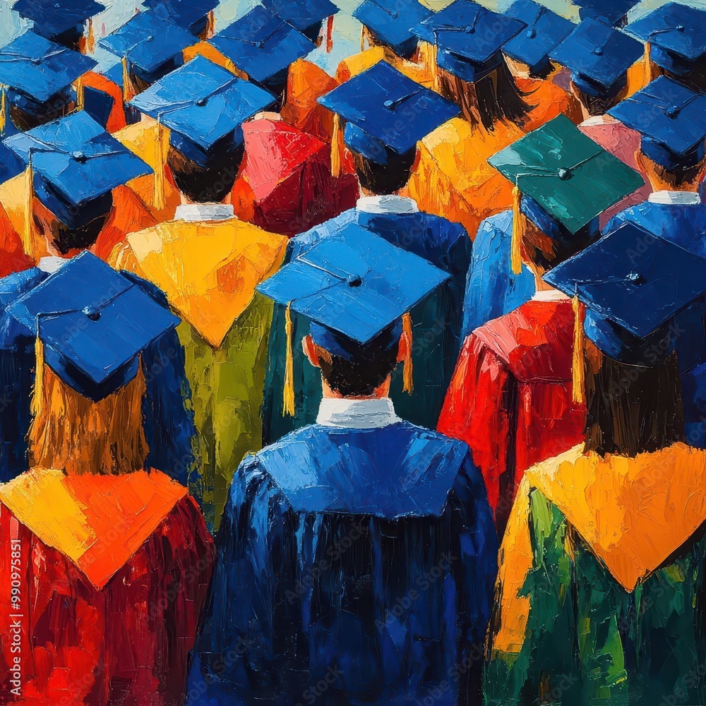 Graduation ceremony with caps and gowns being worn by students ...