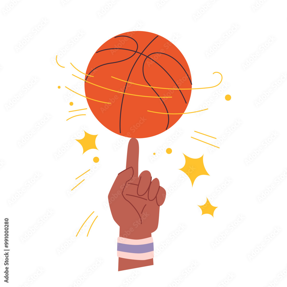 Basketball players hand with ball spinning on finger. Professional ...