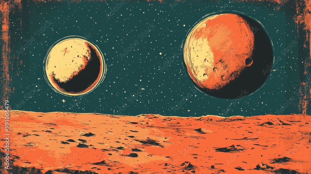 Mars earth and moon, planets of the solar system. Pop art retro vector ...