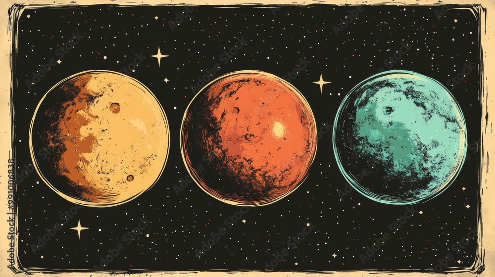 Mars earth and moon, planets of the solar system. Pop art retro vector ...