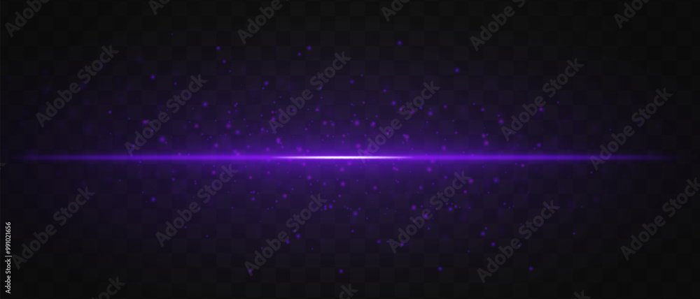 Glowing purple laser beam horizontally with sparkling particles across ...