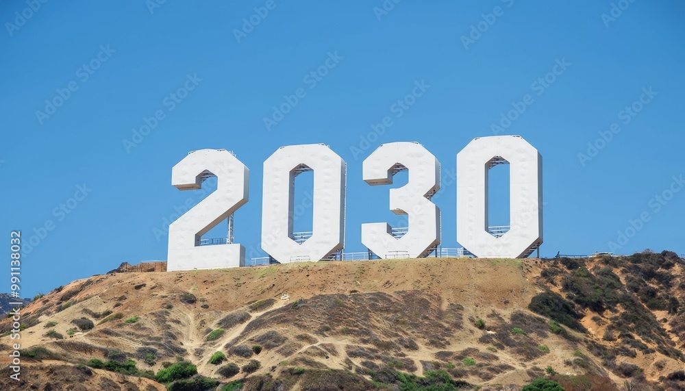Image showcases the iconic sign, located on the hillside of the Santa ...