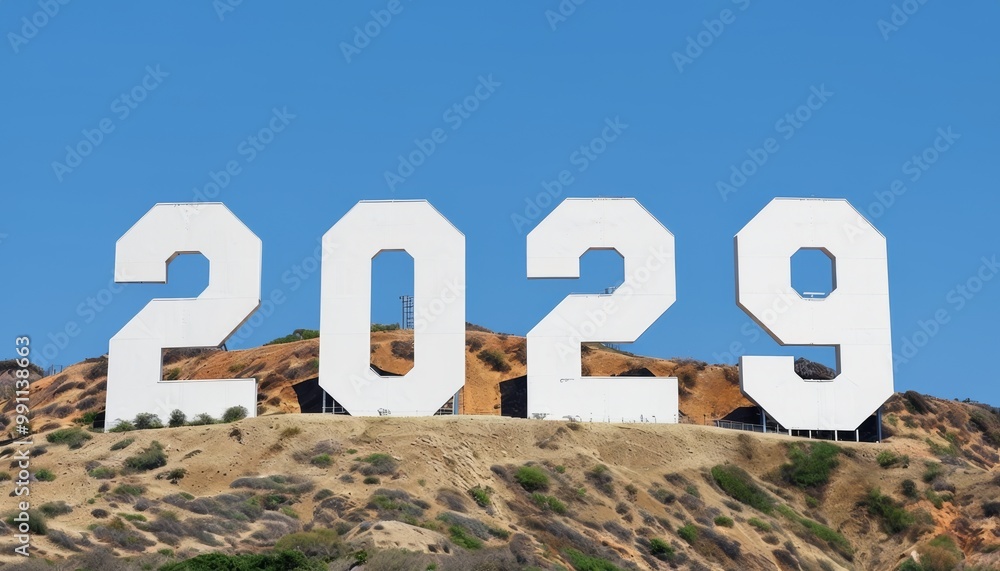 Stock-Foto „Image showcases the iconic sign, located on the hillside of ...