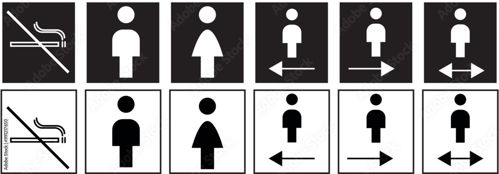 Toilet line icon set. WC outline sign. Man, woman, Restroom for male ...