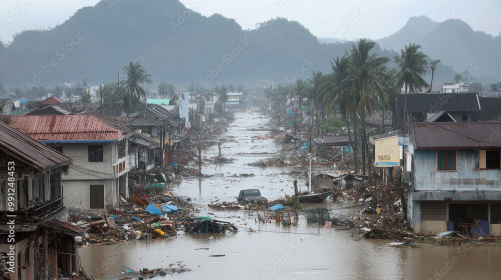 image depicts devastated area after natural disaster, showcasing ...