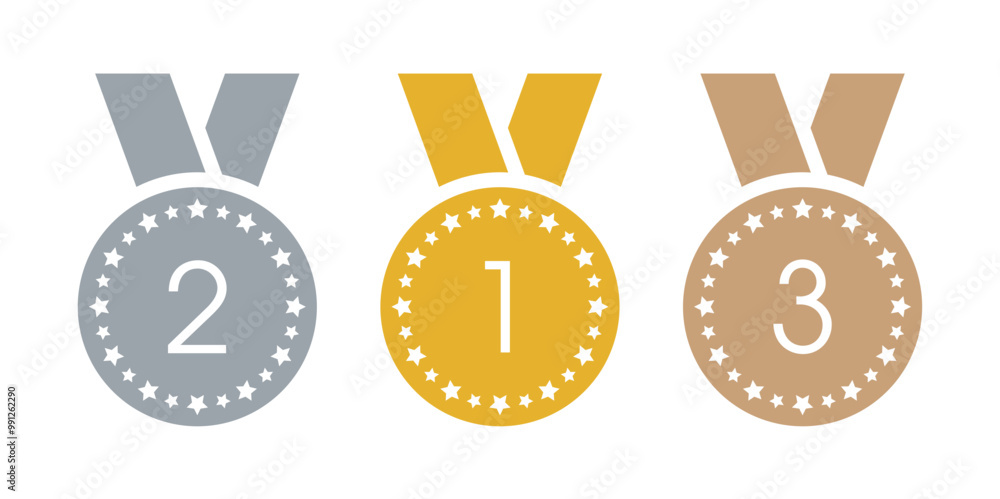 gold, silver, bronze medal symbols. first, second, third medal ...