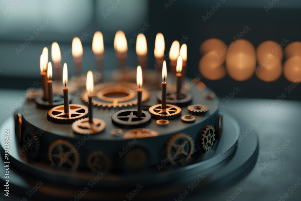 Time-traveling birthday cake adorned with edible clockwork gears and ...