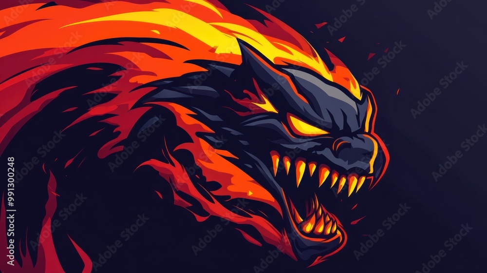 Angry animal monster burn head logo sport design mascot gaming e-sport ...