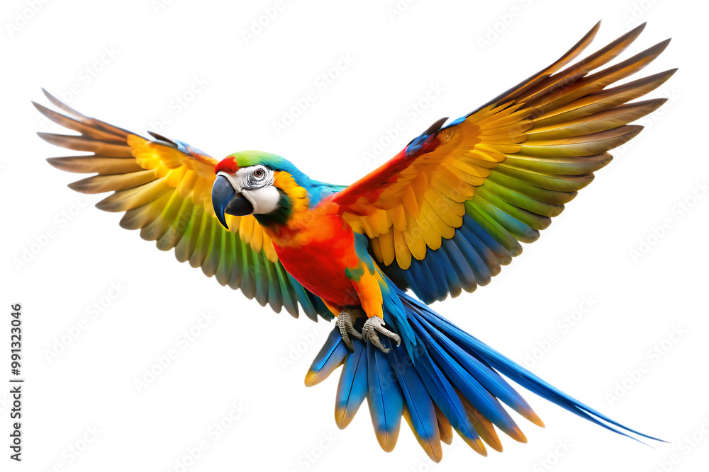 flying Moroccan parrot isolated on white background Stock Photo | Adobe ...