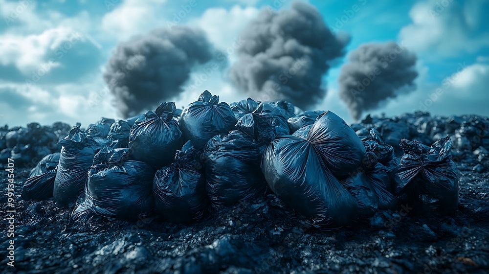 Landfill Methane Emissions: An illustration depicting gas flares rising ...